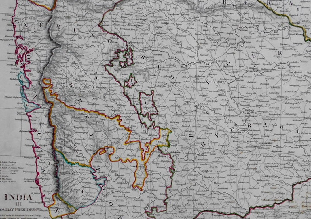 1832 Map India. Aurungabad, Vijaypura, Hyderabad, Beeder, Goa. "bombay ...