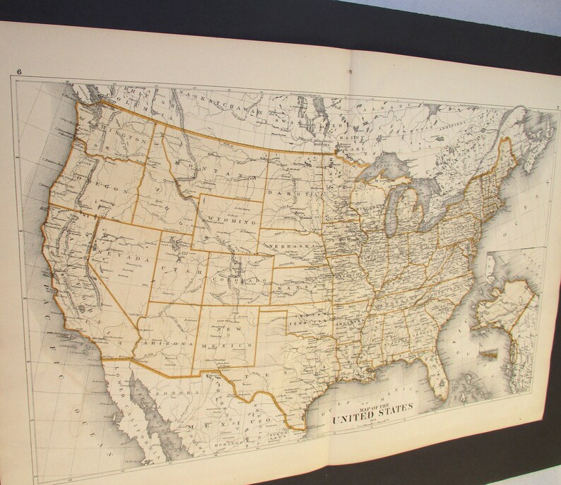 1875 United States Map With Inset Map of Alaska. Large - Etsy