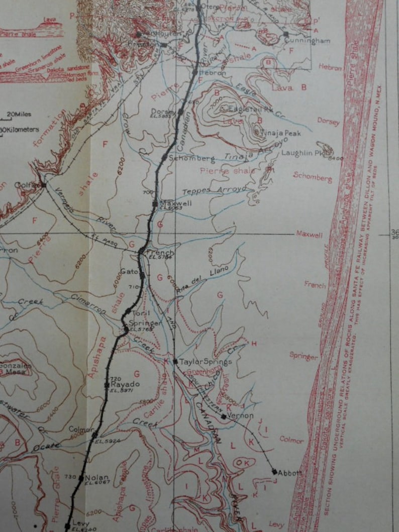 1915 Railroad Map New Mexico Santa Fe Railway Otero Dillon Hebron ...