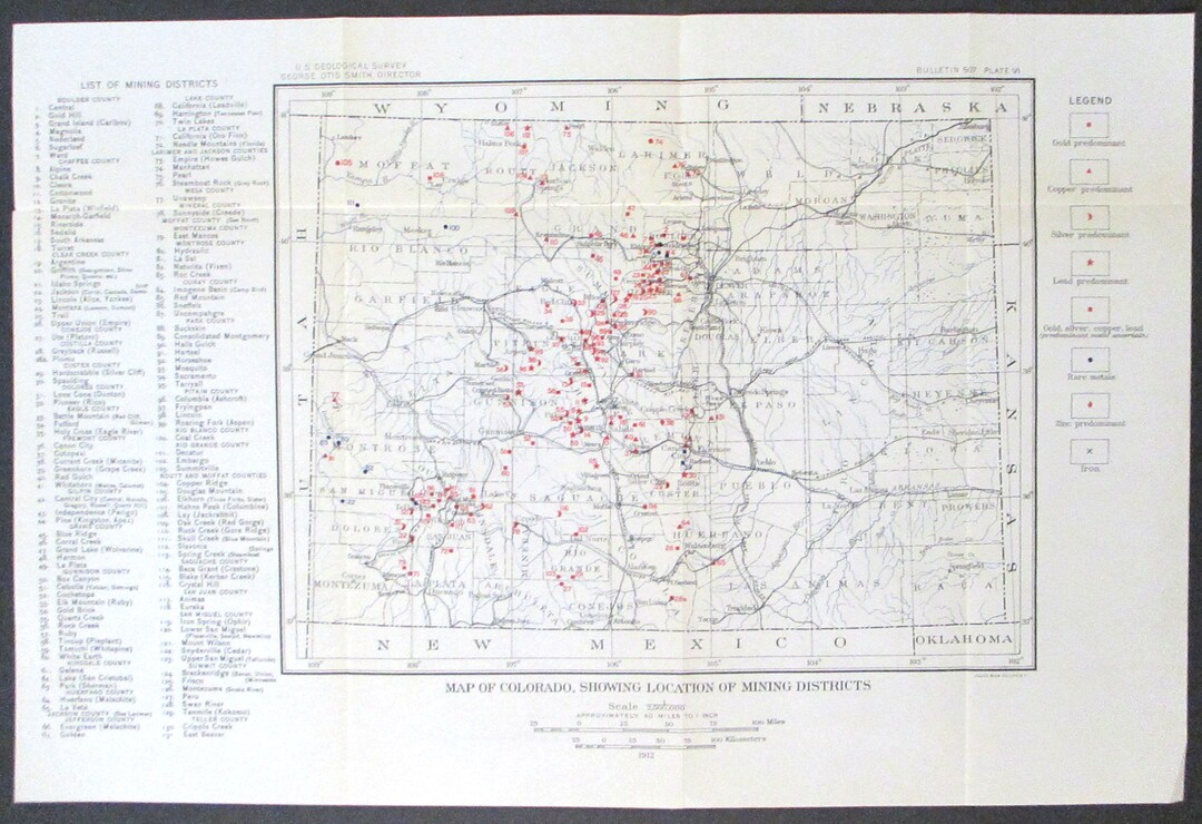 1912 Colorado Mining Districts Gold Silver Copper Lead Mines. Boulder ...