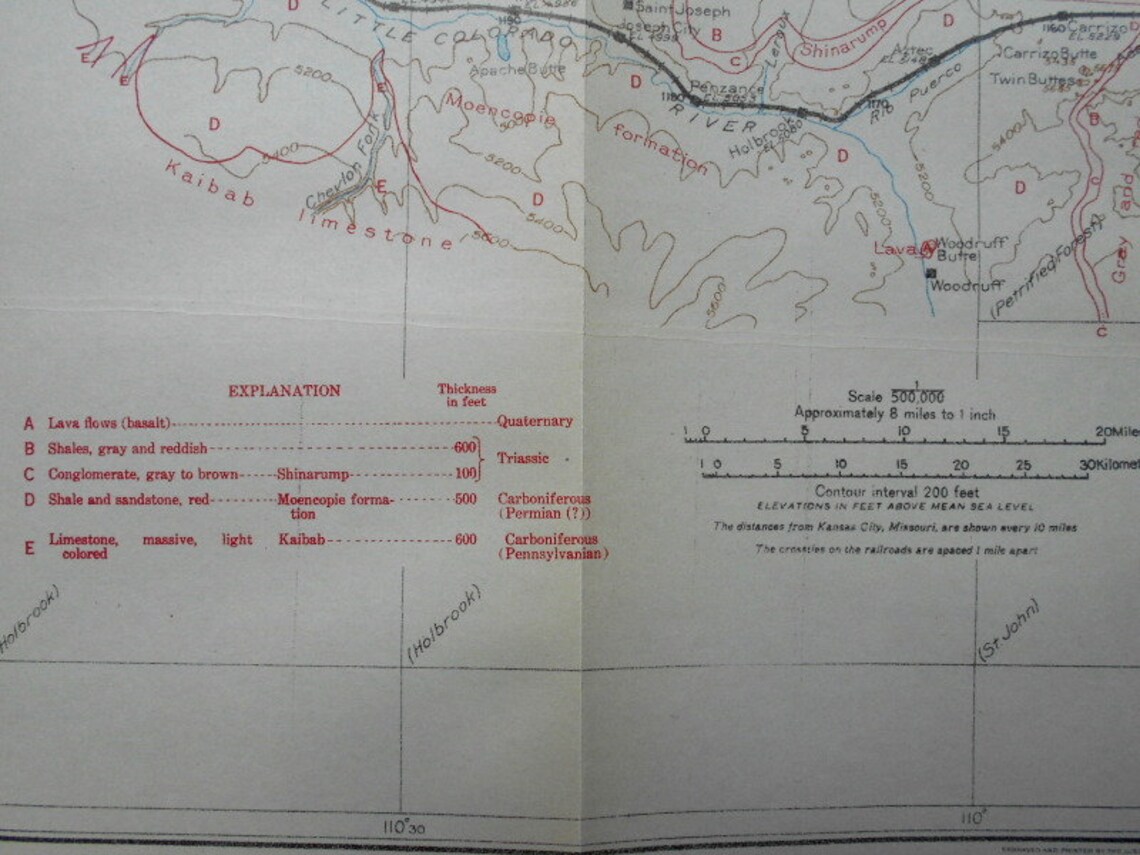 1915 Arizona Railroad Map Santa Fe Railway Carrito, Aztec, Hobrook ...