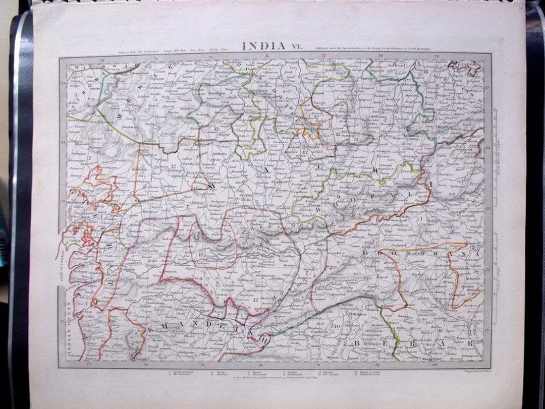 1832 Map India: Malwa, Bhopal, Berar, Gujirat, Mewar, Sirohi, India ...