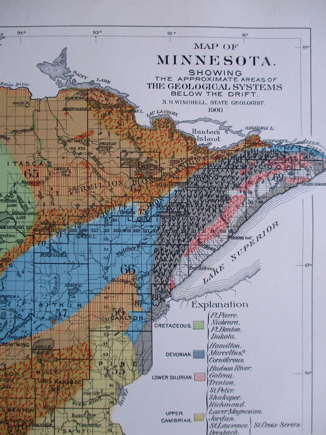 1901 Minnesota Scarce Original Map by NH Winchell Showing Geological ...