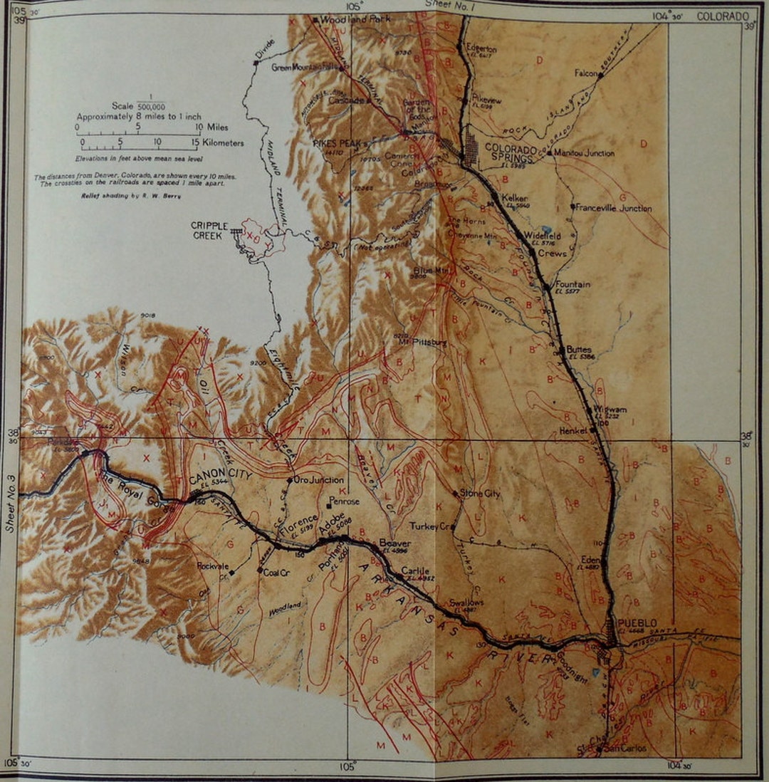 1922 Colorado Railroad Map Cripple Creek, Colorado Springs, Canon City ...