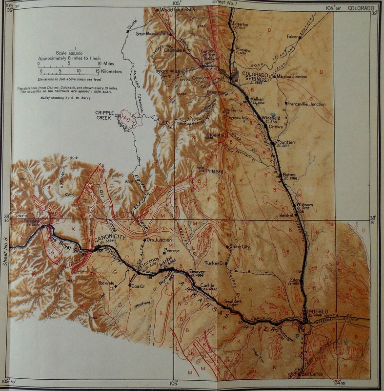 1922 Colorado Railroad Map Cripple Creek, Colorado Springs, Canon City ...