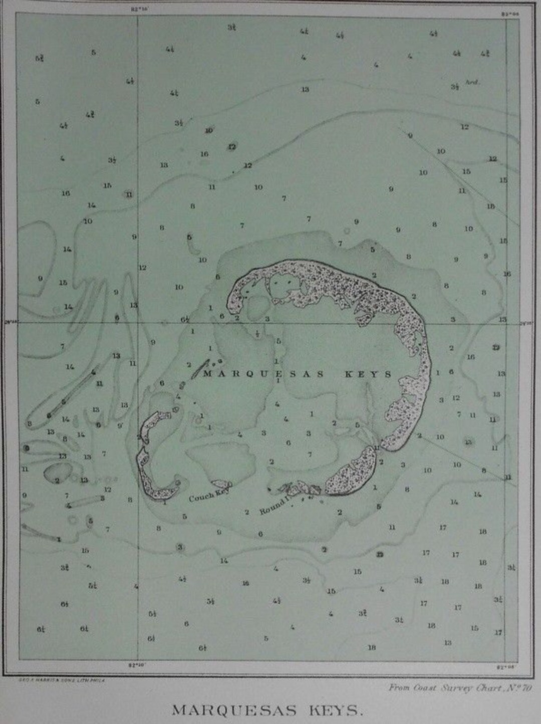 1893: Marquesas Keys, FL. Florida. Antique Lithograph Map by George ...