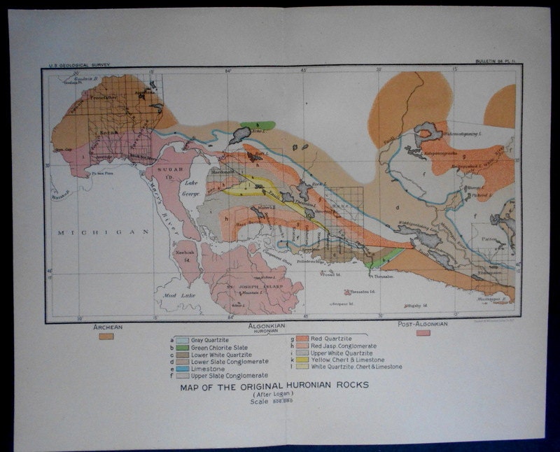 1892 Canada, East and North of Michigan. Geological Map of Original ...