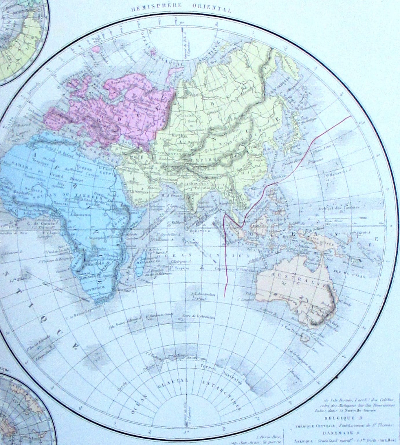 1887 World Map Mappe-monde, Eastern & Western Hemisphere Also Shows ...