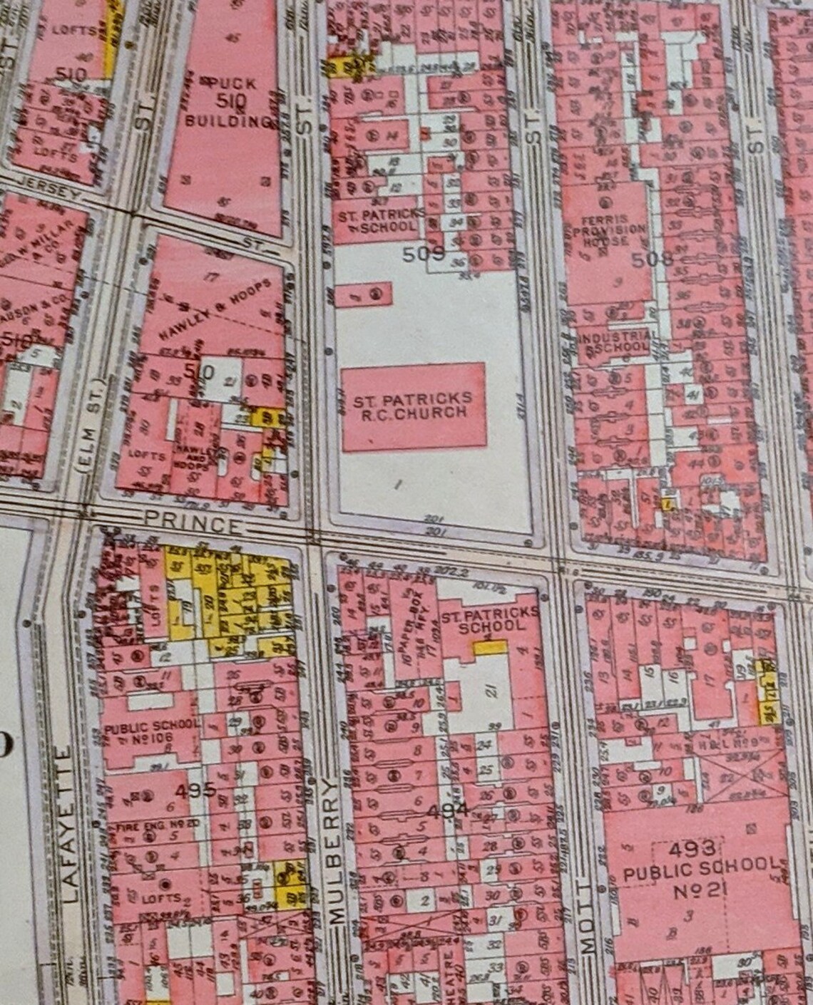 1916 Bowery Area of NYC Street Map, Lower East Side New York City From ...