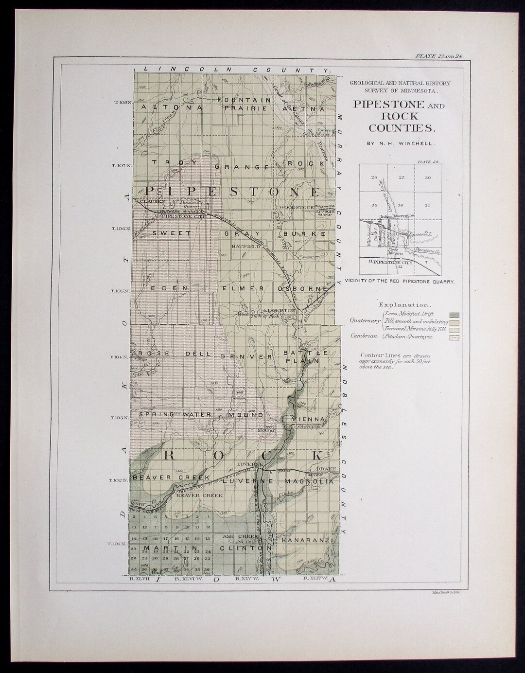 1901 Pipestone & Rock Counties Minnesota MN Altona Aetna Woodstock ...