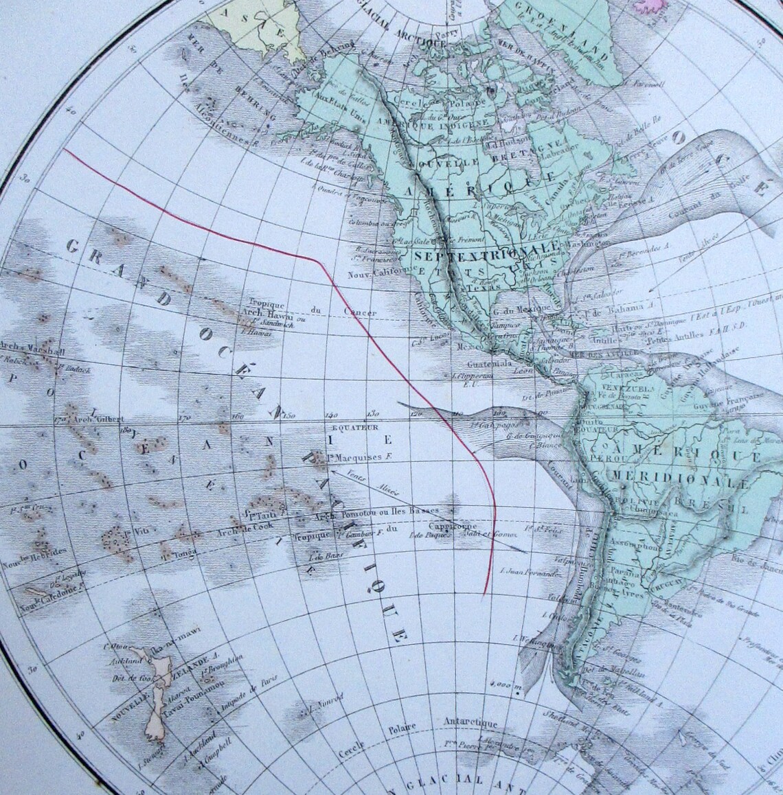 1887 World Map Mappe-monde, Eastern & Western Hemisphere Also Shows ...