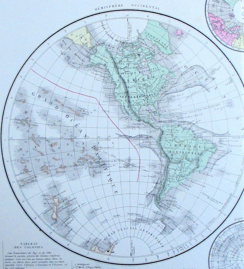 1887 World Map Mappe-monde, Eastern & Western Hemisphere Also Shows ...