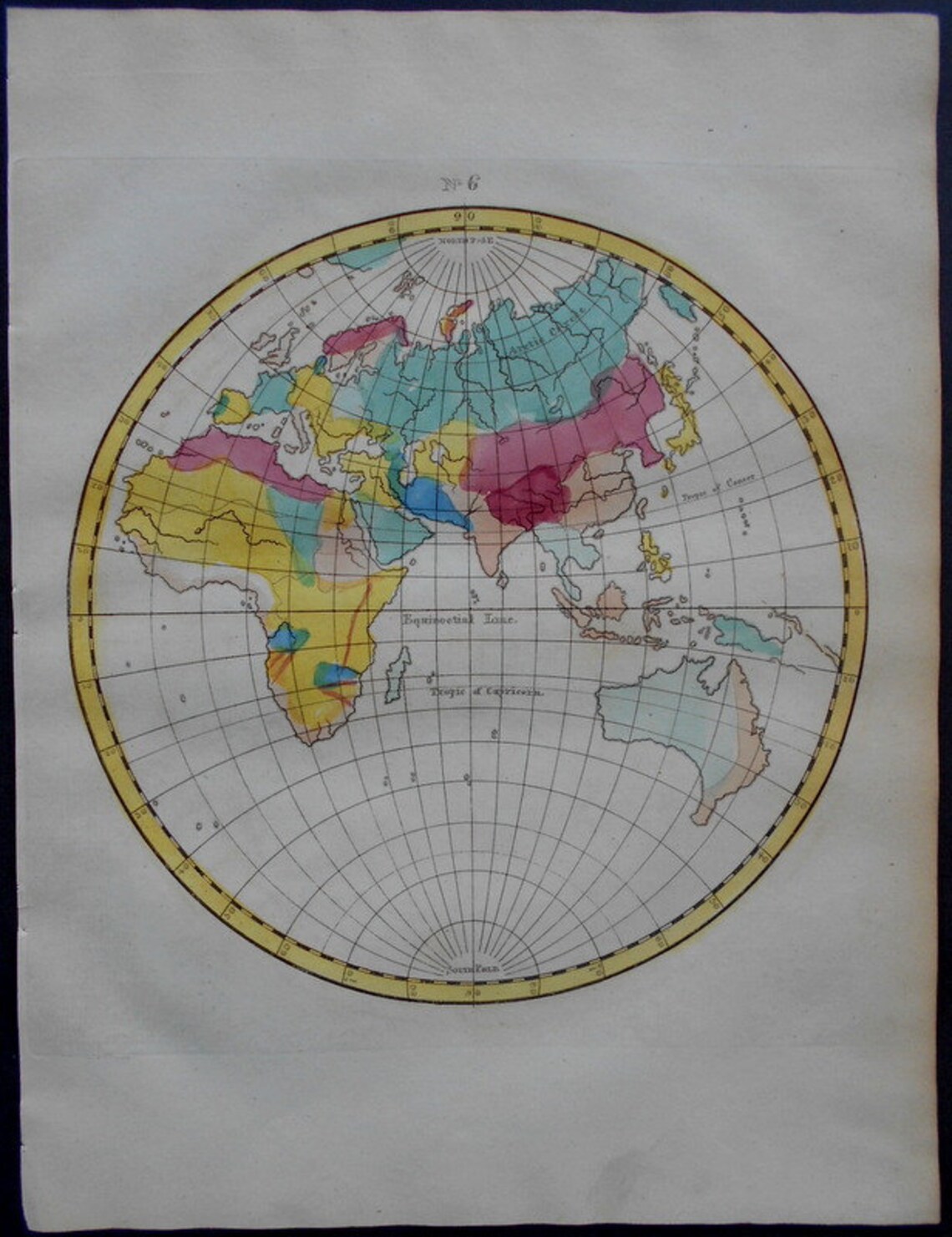 1819 Eastern Hemisphere World Map, modern Empires. Antique Handcolored ...