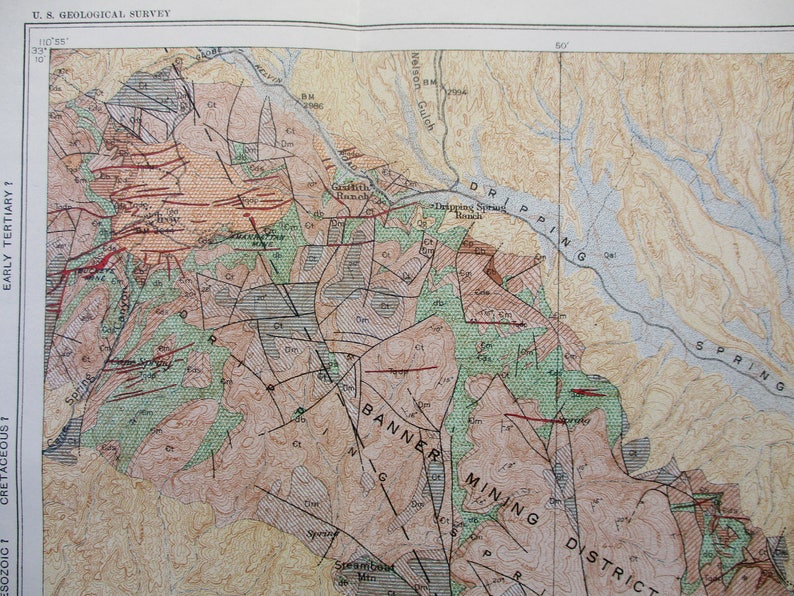 1925 Banner Mining District Arizona Geological Map of Gila & Pinal ...