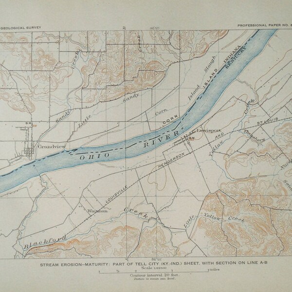 Topographic Map of Indiana - Etsy