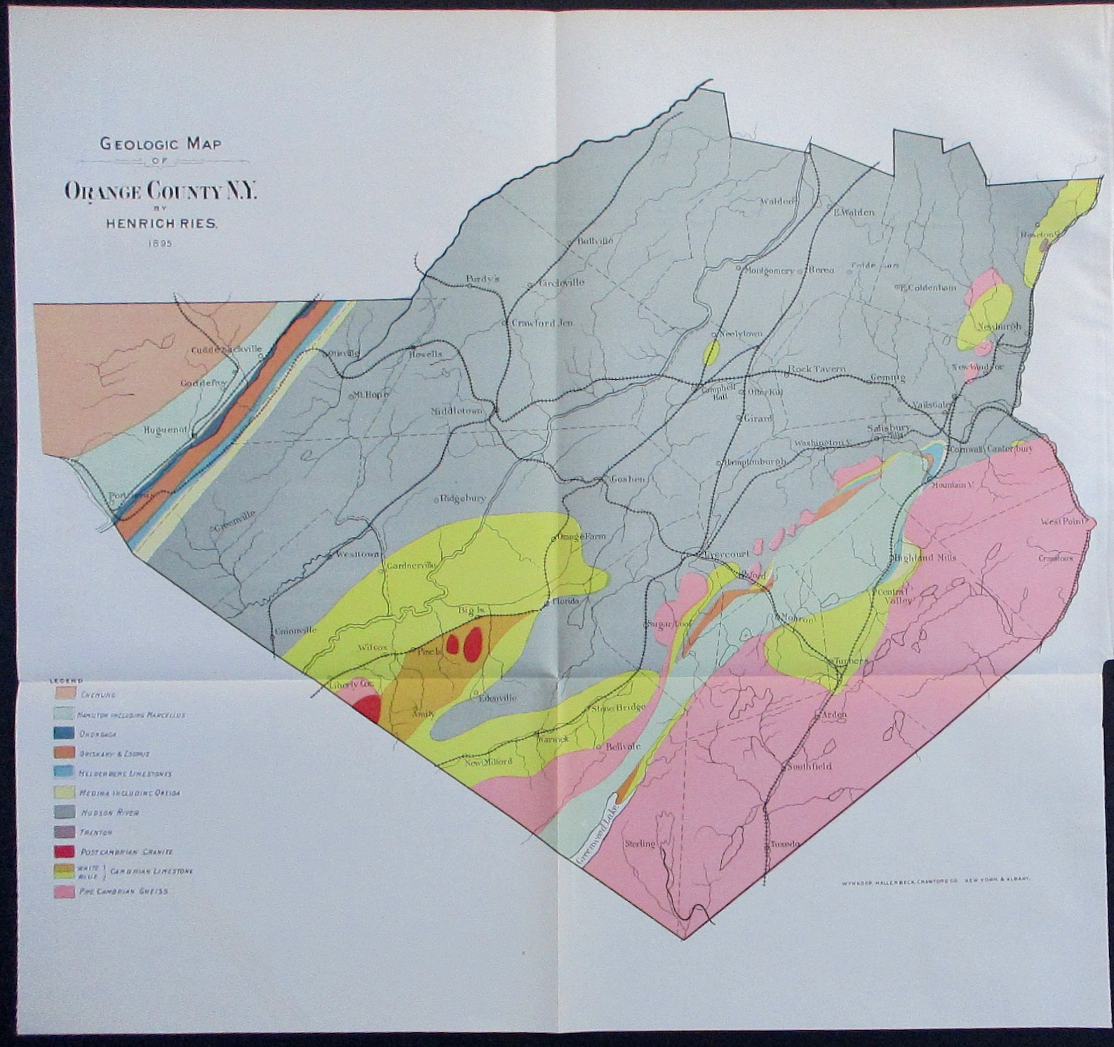 1895 Orange County New York Geologic Map Original Antique by Henrich ...