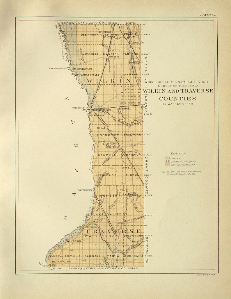 1901 Wilkin & Traverse County Minnesota MN Mccauleyville Atherton ...