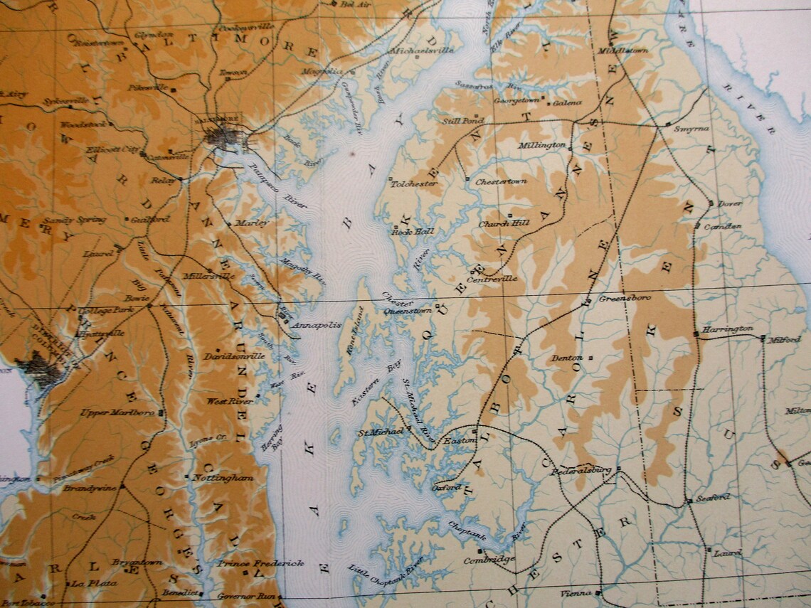 1897 Maryland MD Antique Hypsometric Map Showing Elevation, Including ...