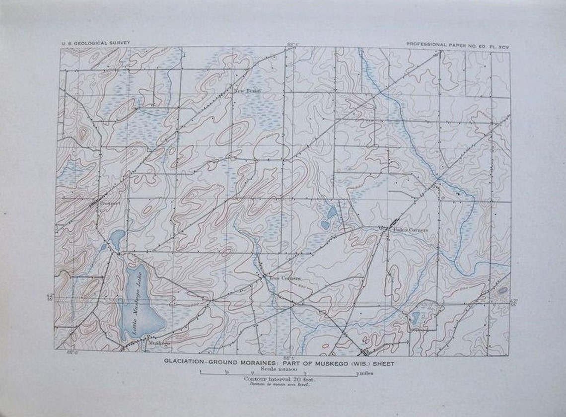 1908 Lake Muskego Wisconsin Area Antique Map New Berlin - Etsy