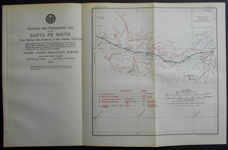 1915 Arizona Railroad Map Santa Fe Railway Carrito, Aztec, Hobrook ...
