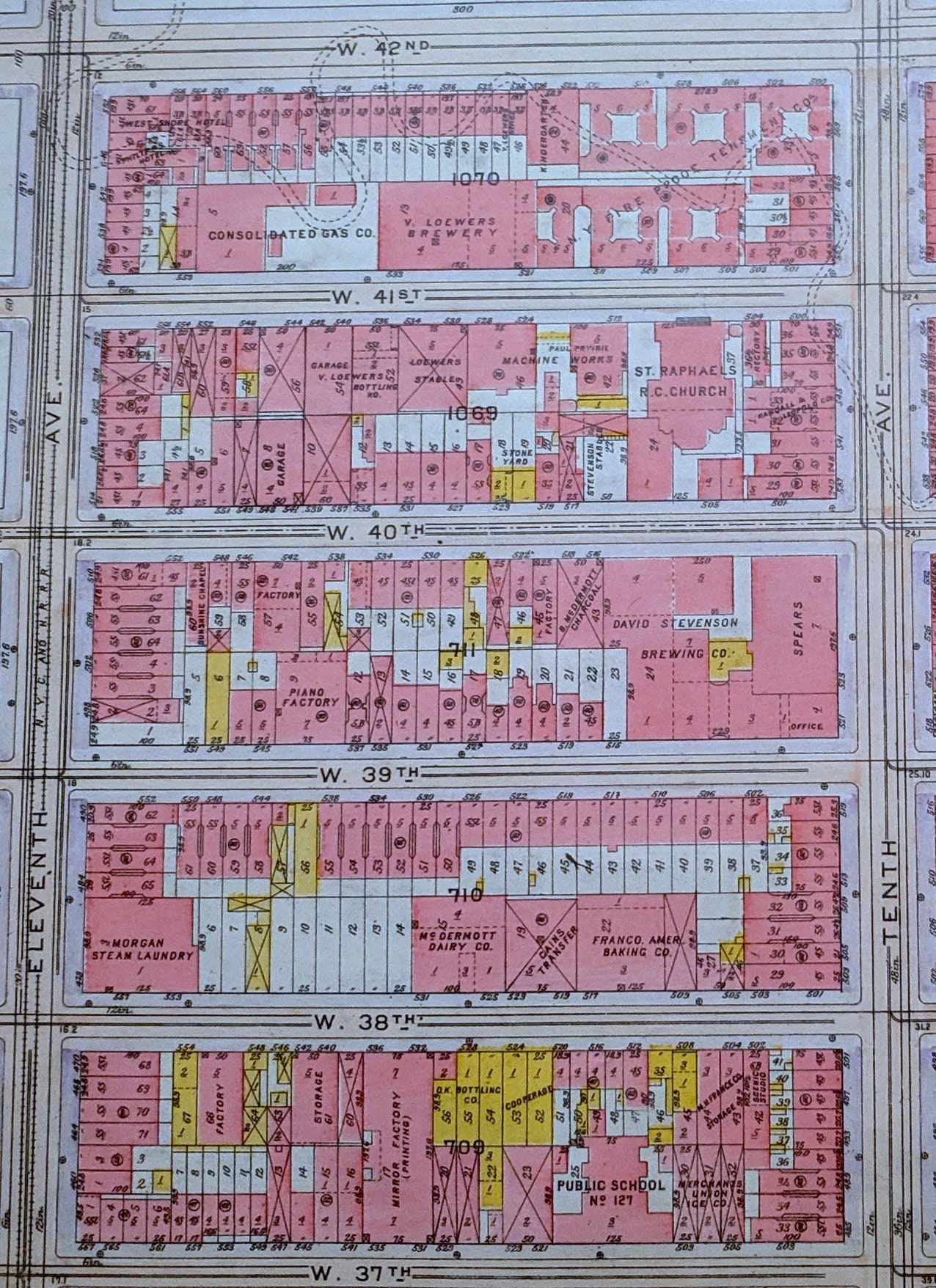 1916 Hell's Kitchen Midtown Manhattan NYC Street Map. New York City ...