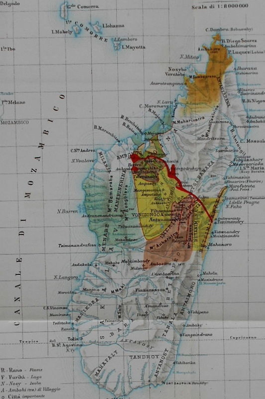 1888 Map Madagascar, Comoros, Mayotte Islands, Geological. carte Dell ...
