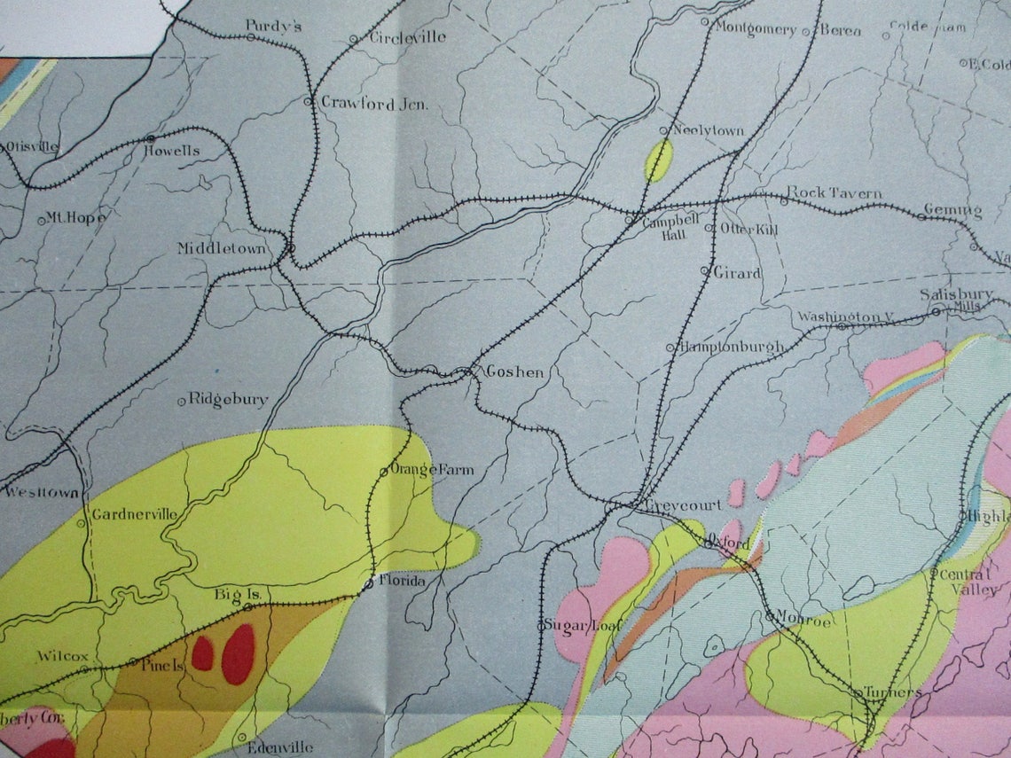 1895 Orange County New York Geologic Map Original Antique by Henrich ...