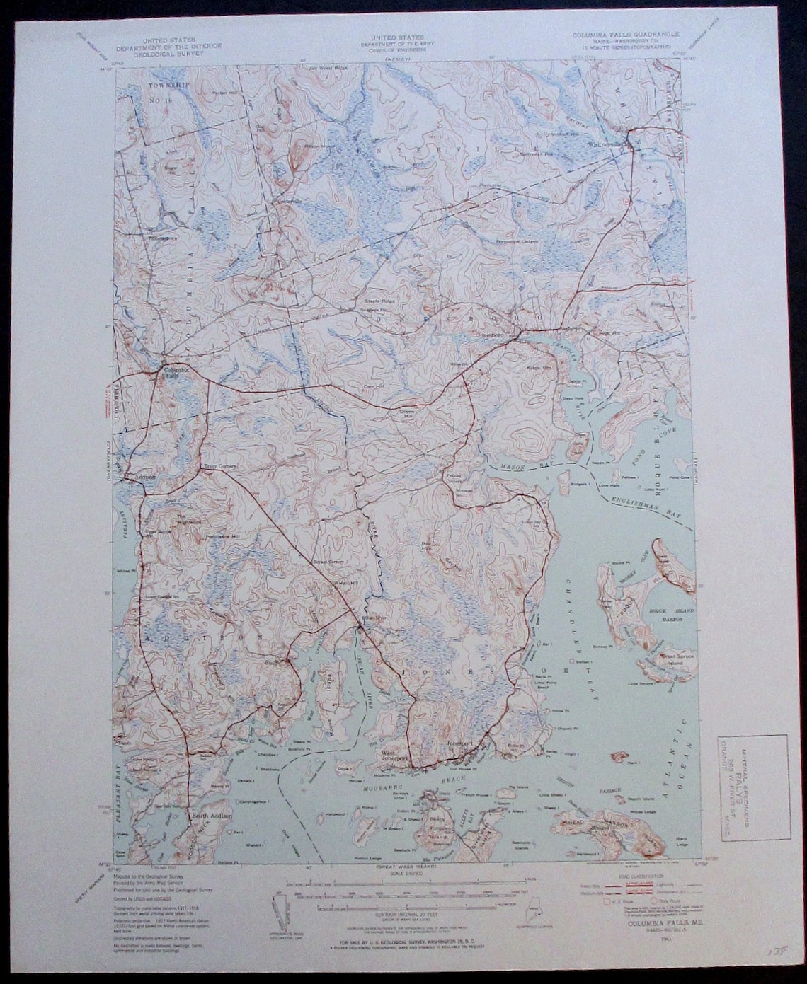 1955 Jonesport, Addison, Columbia Falls, Jonesboro, Maine Vintage Map ...
