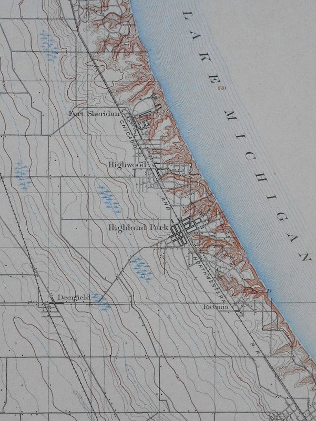 1908 Highwood, Highland Park, Ravinia, Fort Sheridan IL Illinois Map ...