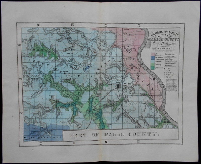 1873 Map of Marion County & a Part of Ralls County Missouri MO. Antique ...