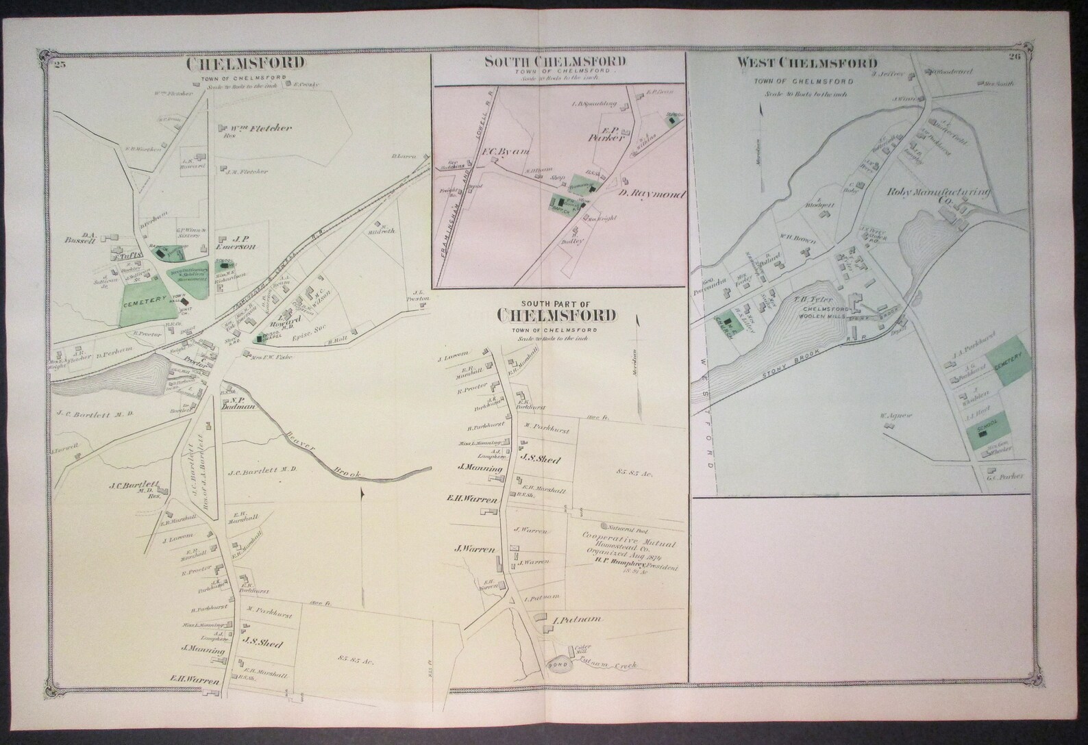 1875 Chelmsford Massachusetts, Inset Maps of West & South Areas ...