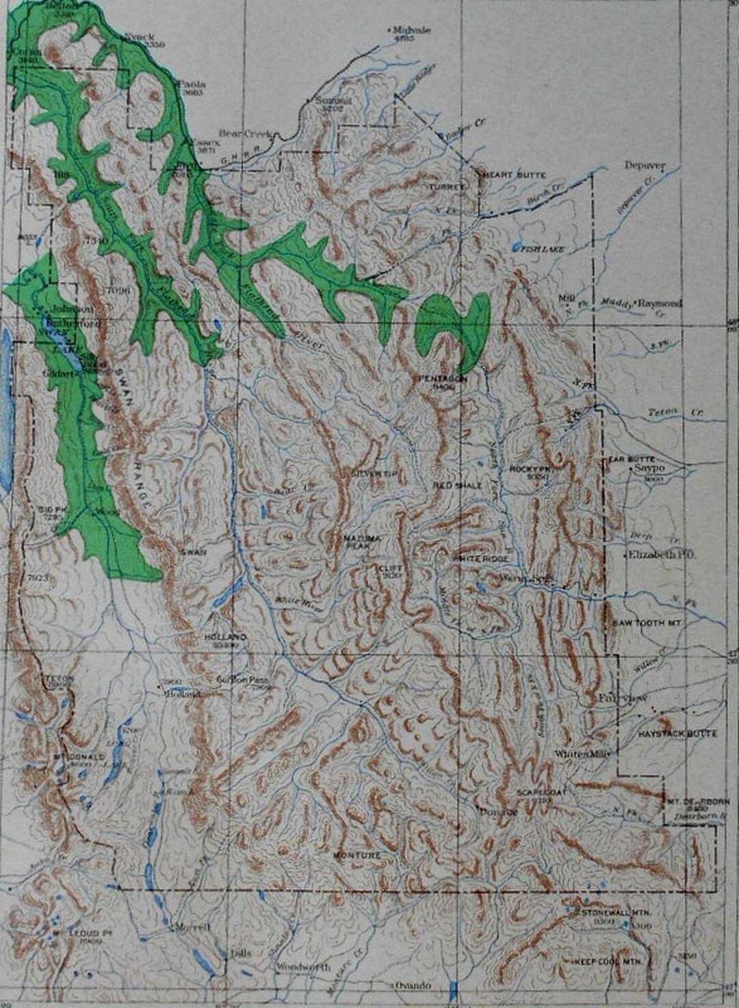 1901 Montana Timber Map: Lewis & Clark Forest Reserve Distribution of ...