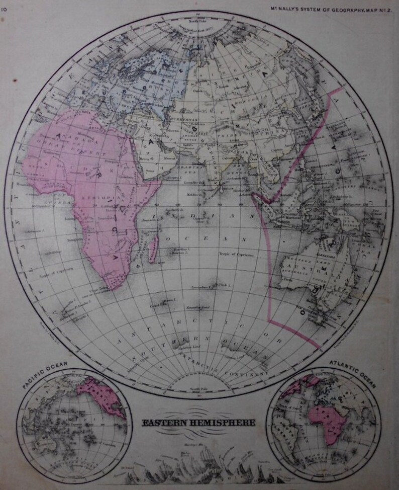1876 World Map: Eastern Hemisphere africa Europe Asia - Etsy