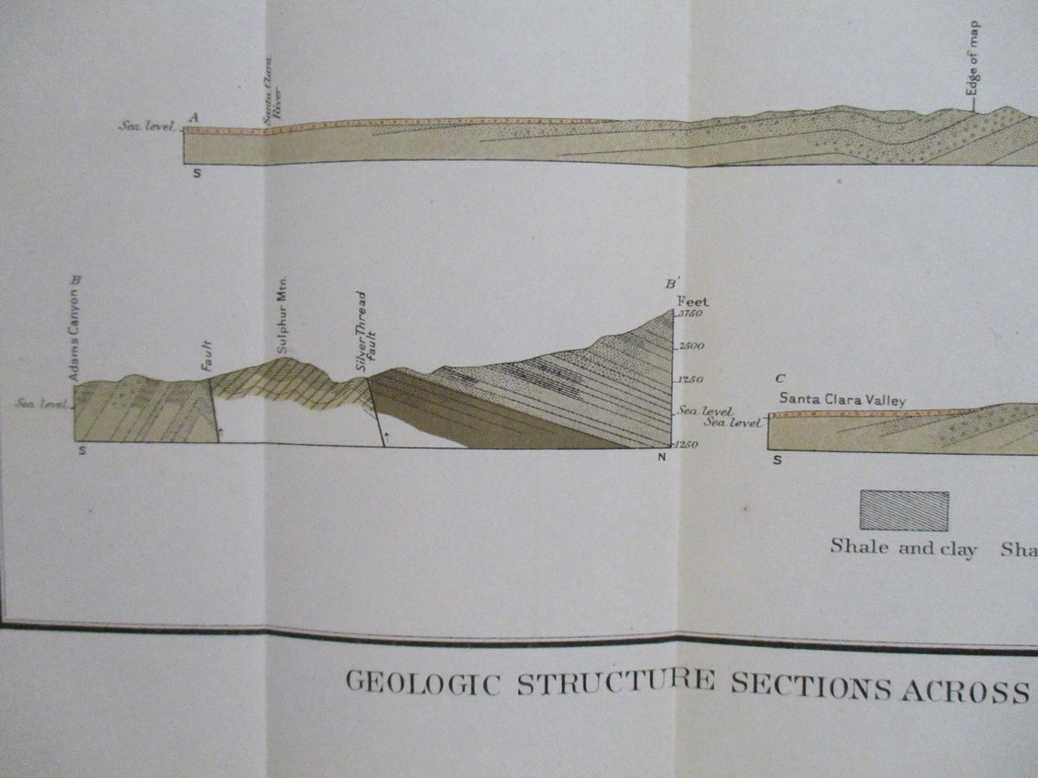 1907 Southern California Antique Map or Chart: Geologic Structure ...
