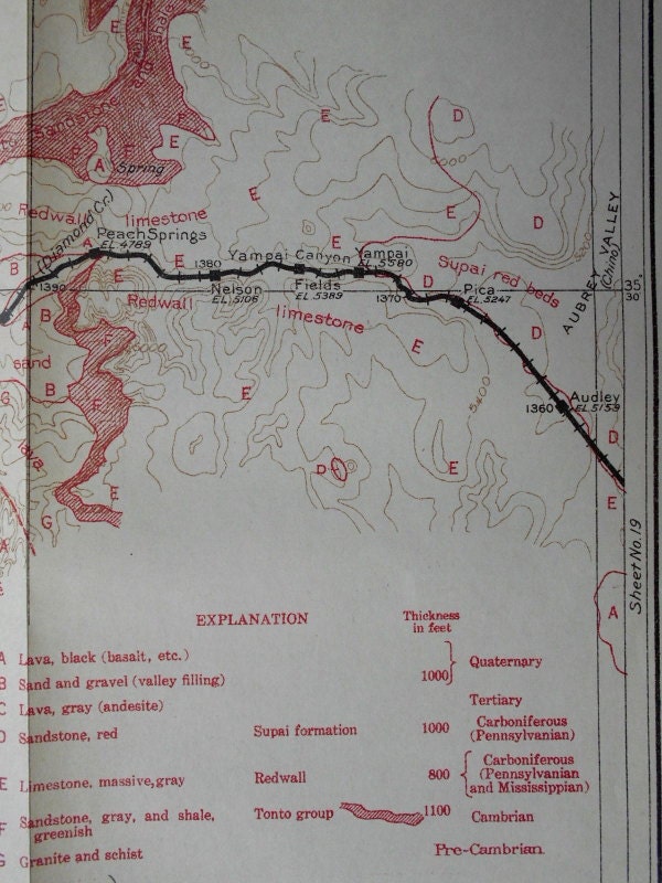 1915 Arizona Railroad Map Audley Yampai Truxton Crozier Hualpai Sombra ...