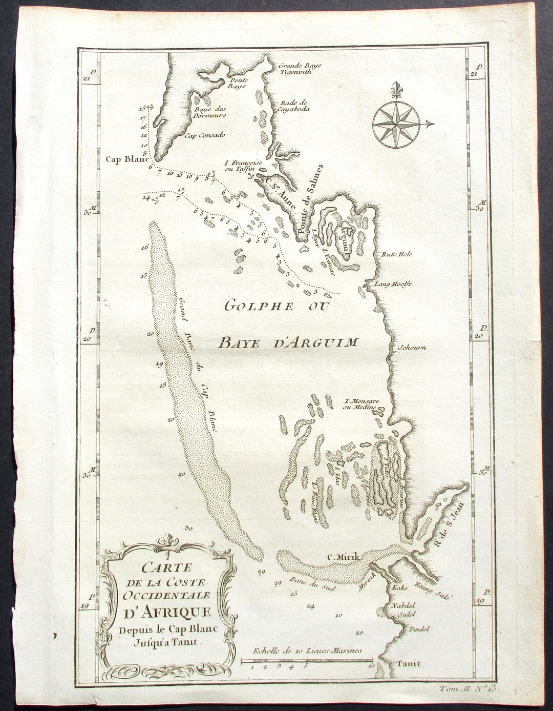 1750 Bay of Arguin Mauritania West Africa Map by Bellin, Antique carte ...