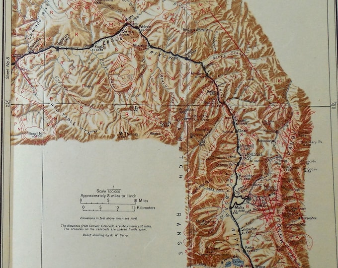 1922 Leadville Colorado Railroad Map, Dotsero, Wolcott, Red Cliff, Deen ...