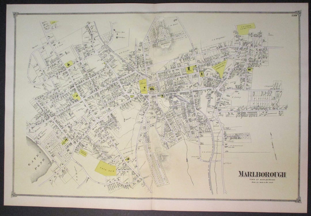1875 Marlborough Massachusetts Town Center. Williams Lake, Railroads ...
