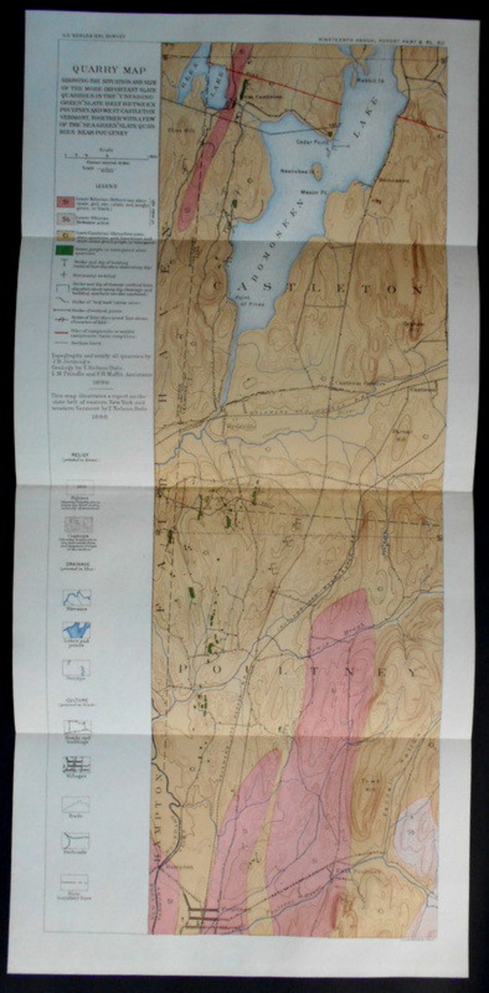 1899: Quarry Map, Vermont. Bomoseen Lake to Poultney, VT Slate Quarries ...