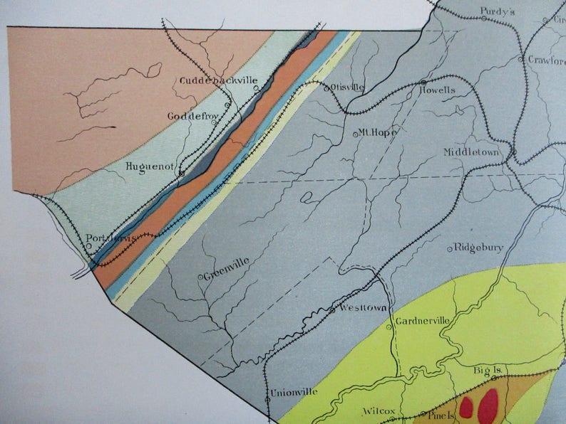 1895 Orange County New York Geologic Map Original Antique by Henrich ...