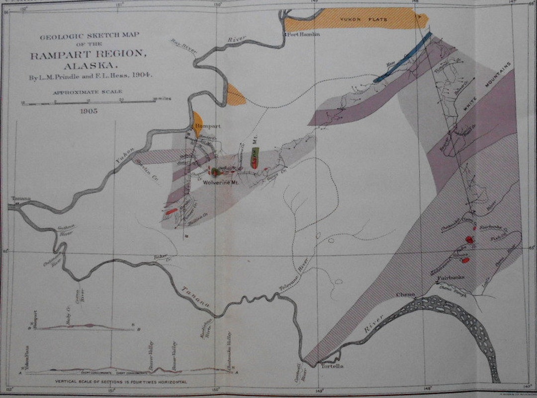 1905 Rampart Alaska Gold Region Map. Antique Original Lithograph ...