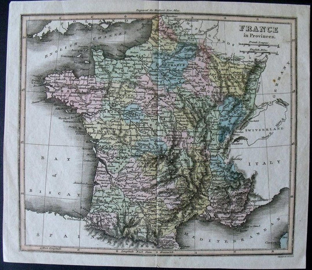 1820 France in Provinces Map. Original Antique Engraving by Thomson for ...
