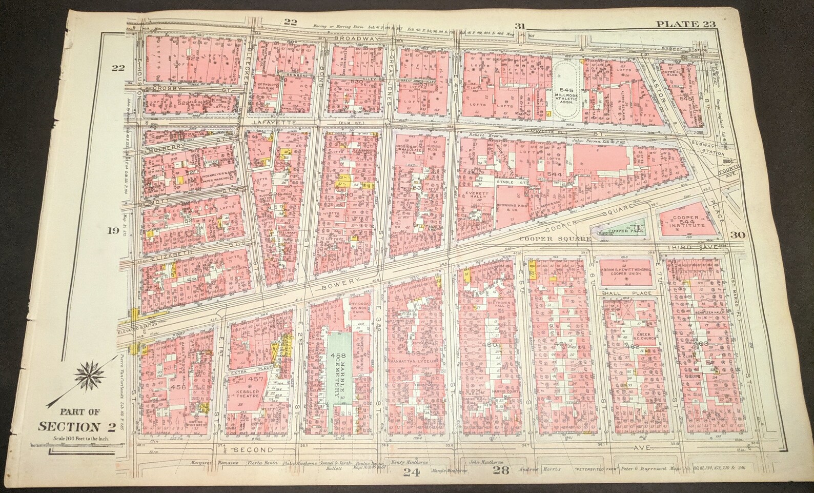 1916 NOHO, Bowery Map in Lower Manhattan, Cooper Union & Square ...