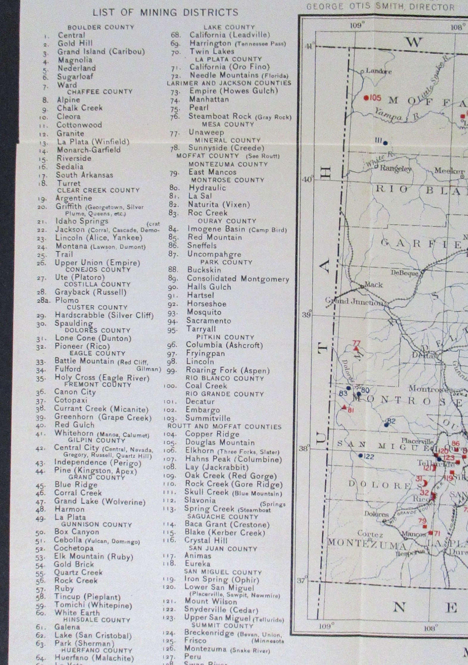 1912 Colorado Mining Districts Gold Silver Copper Lead Mines. Boulder ...