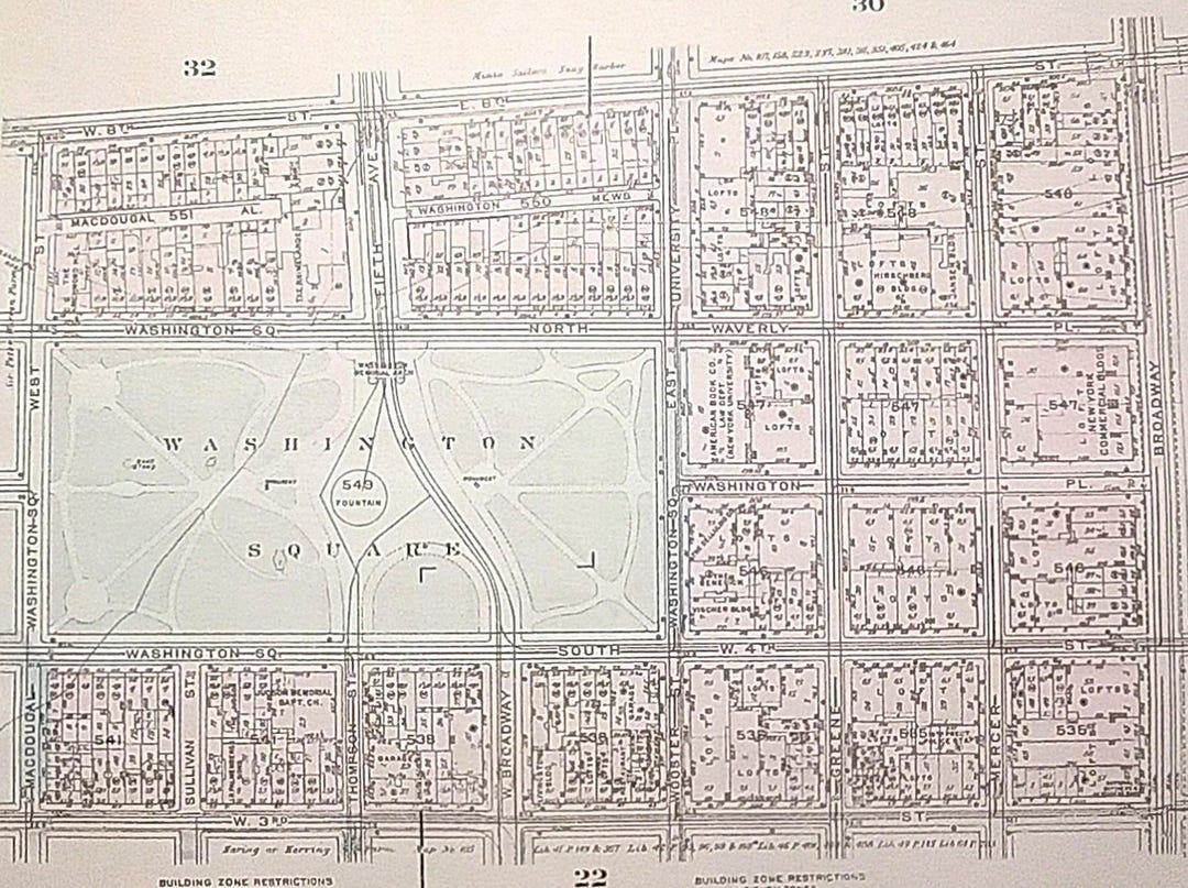 1925 Greenwich Village, Washington Square Park Area Map West Village ...