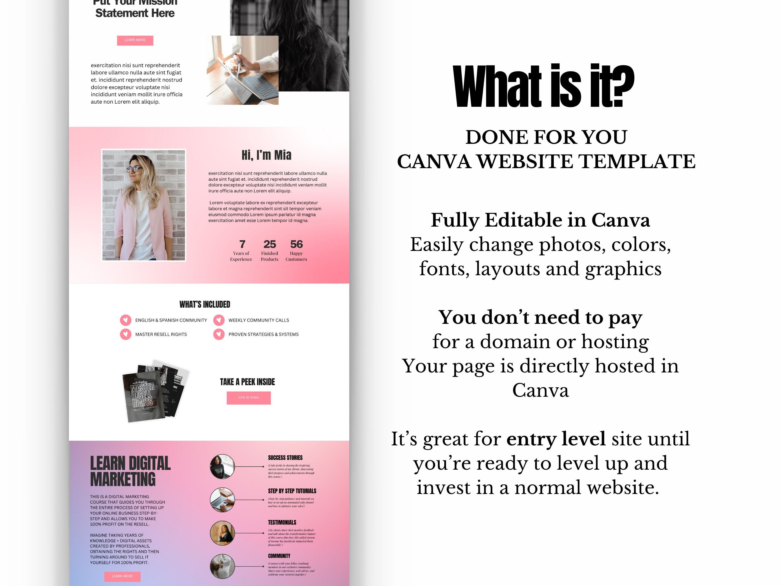 Pink Canva Website Template, Business Landing Page (digital Download ...