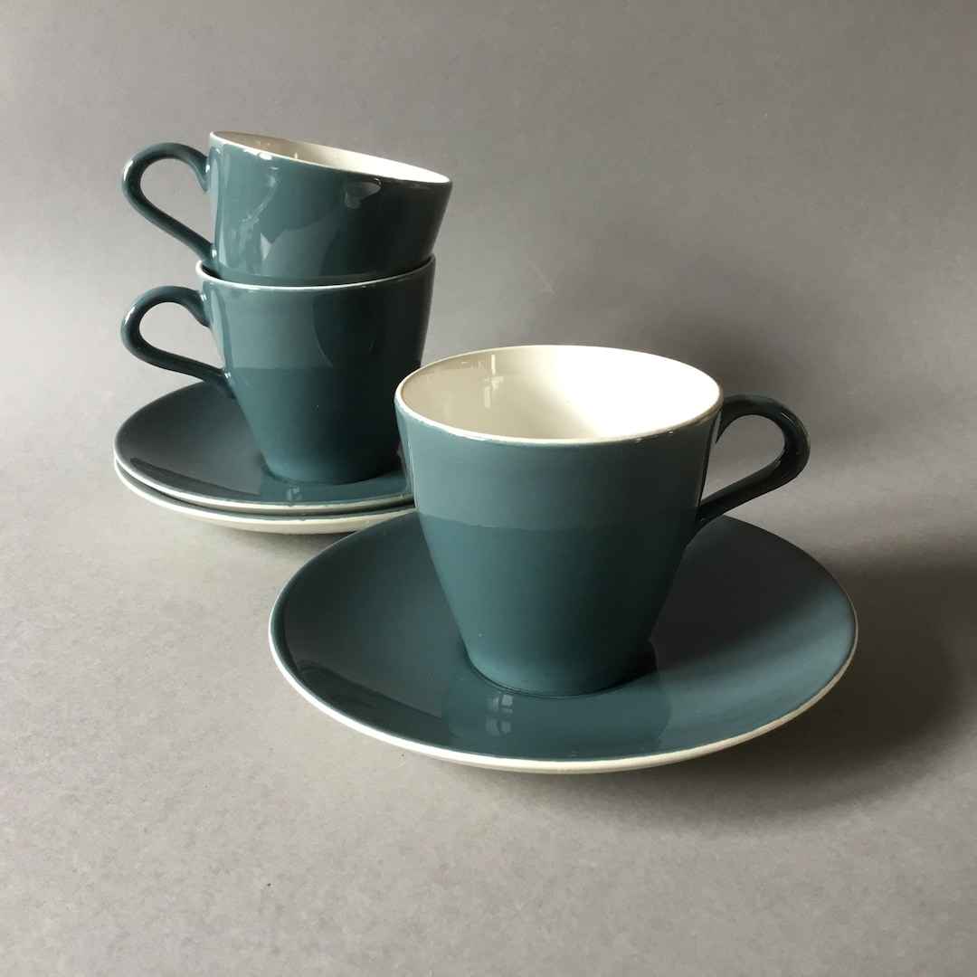 Vintage Poole Pottery Twintone Blue Moon, Cups and Saucers, Set of 3 ...