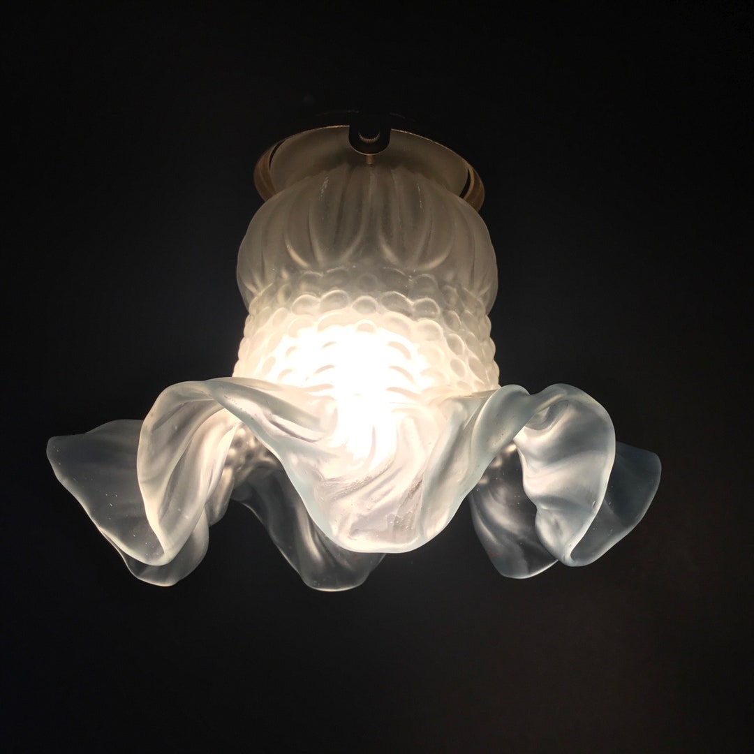 French Vintage Frilly Glass Light Shade With Blue Border and - Etsy