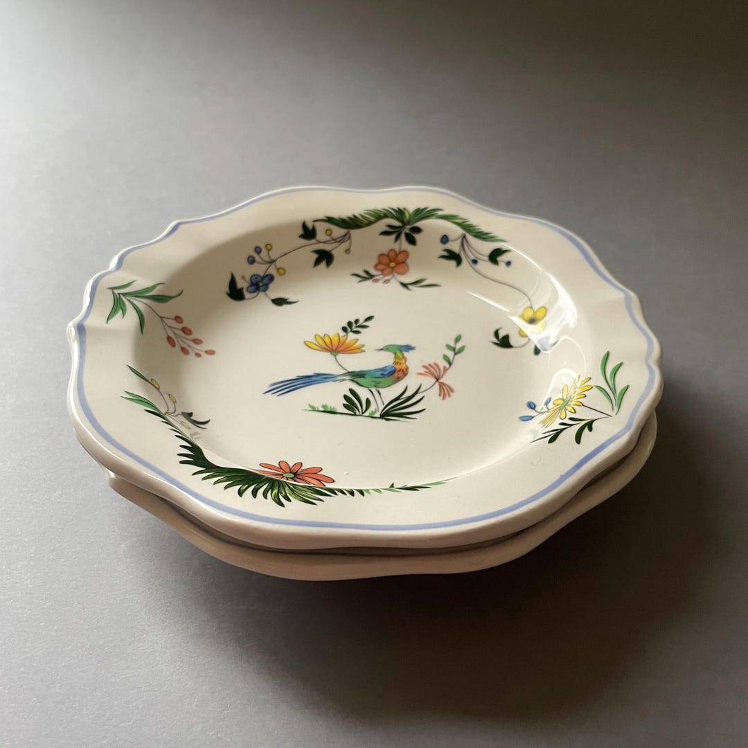 French Vintage, Pair of Small Plates, Gien Faiencerie, Oiseaux De ...