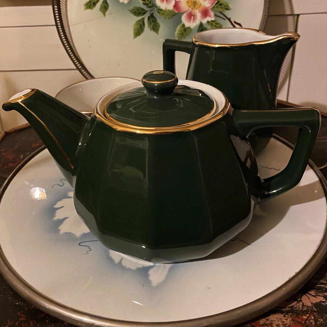Apilco Bistro Ware, French Vintage, Green & Gold Teapot, C1970s-1980s ...